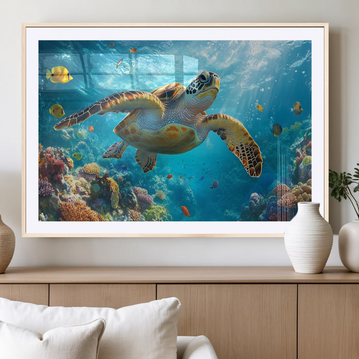 Sea Turtle Underwater Canvas Wall Art Print - Vibrant Ocean Wildlife D ...