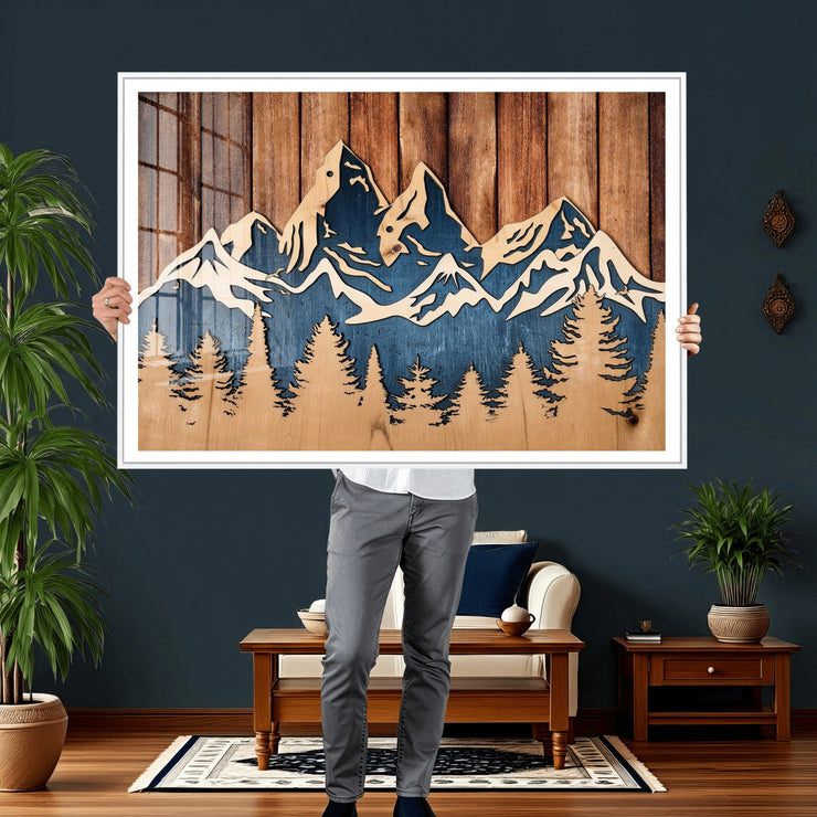 Rustic Wood Style Mountain Wall Art, Nature Forest Canvas Print ...