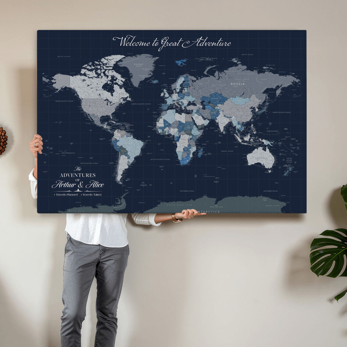 Framed Personalized World Map Custom Travel Memory Gift – MyGreatCanvas ...
