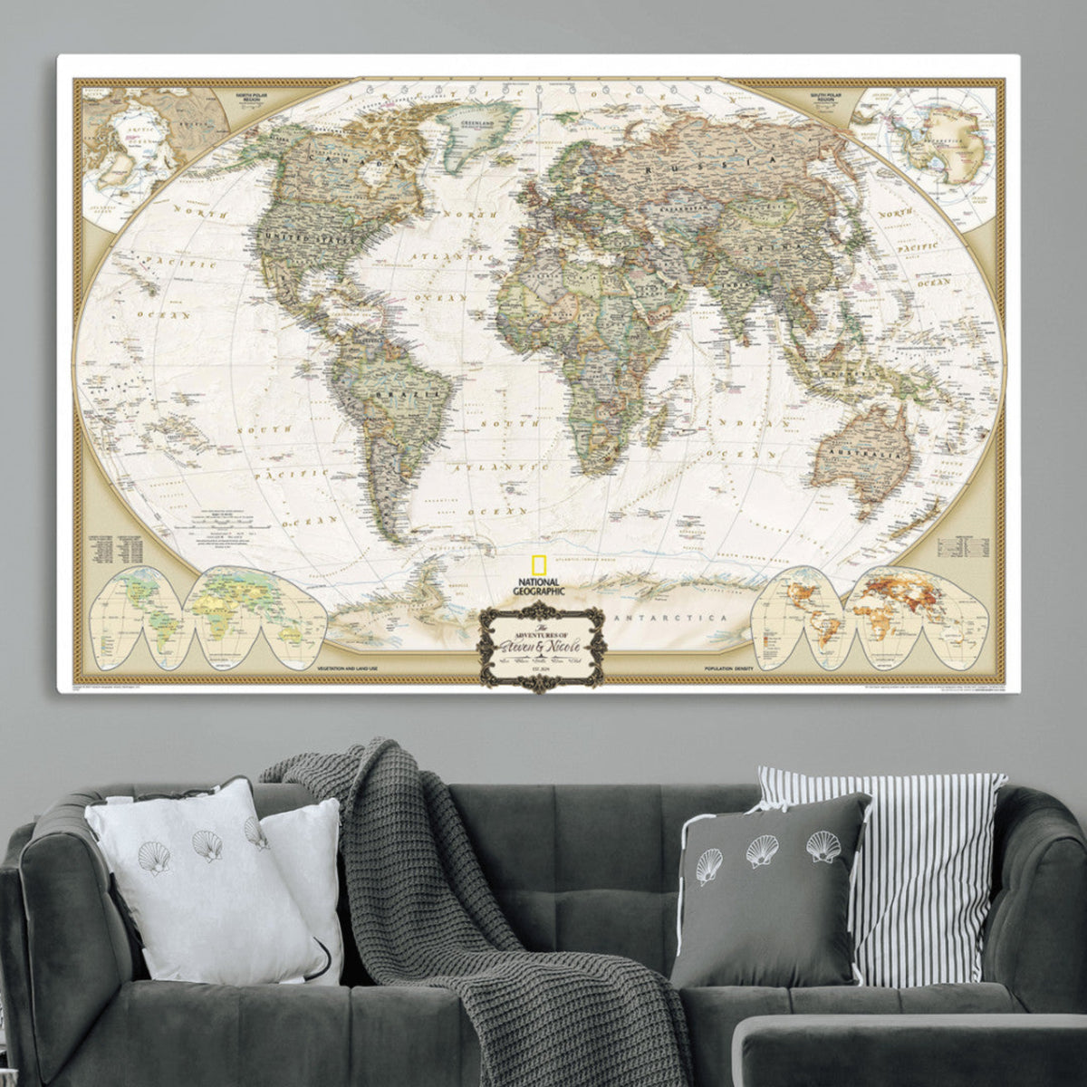 World Map Wall Art Canvas – National Geographic Style Framed Map ...