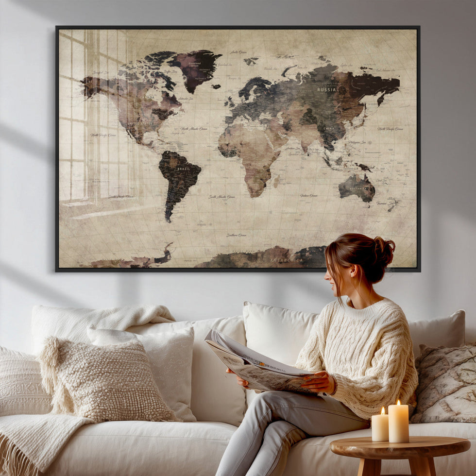 World Map Canvas Print – Detailed Map of the World Adventure ...