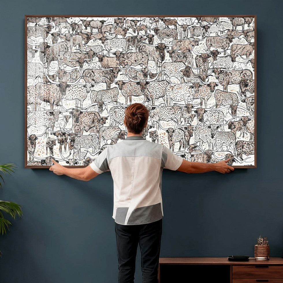 Abstract Texas Cow Wall Art Print for Unique Style Cabin Decor ...