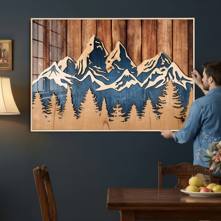 Rustic Wood Style Mountain Wall Art, Nature Forest Canvas Print ...