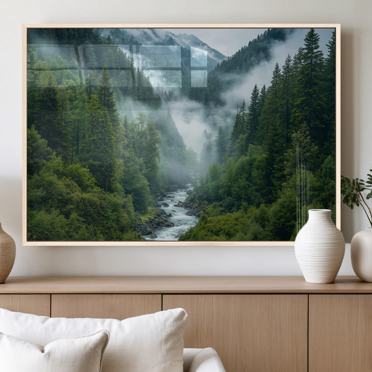 Mountain Forest River Canvas Wall Art Print - Serene Nature Landscape ...