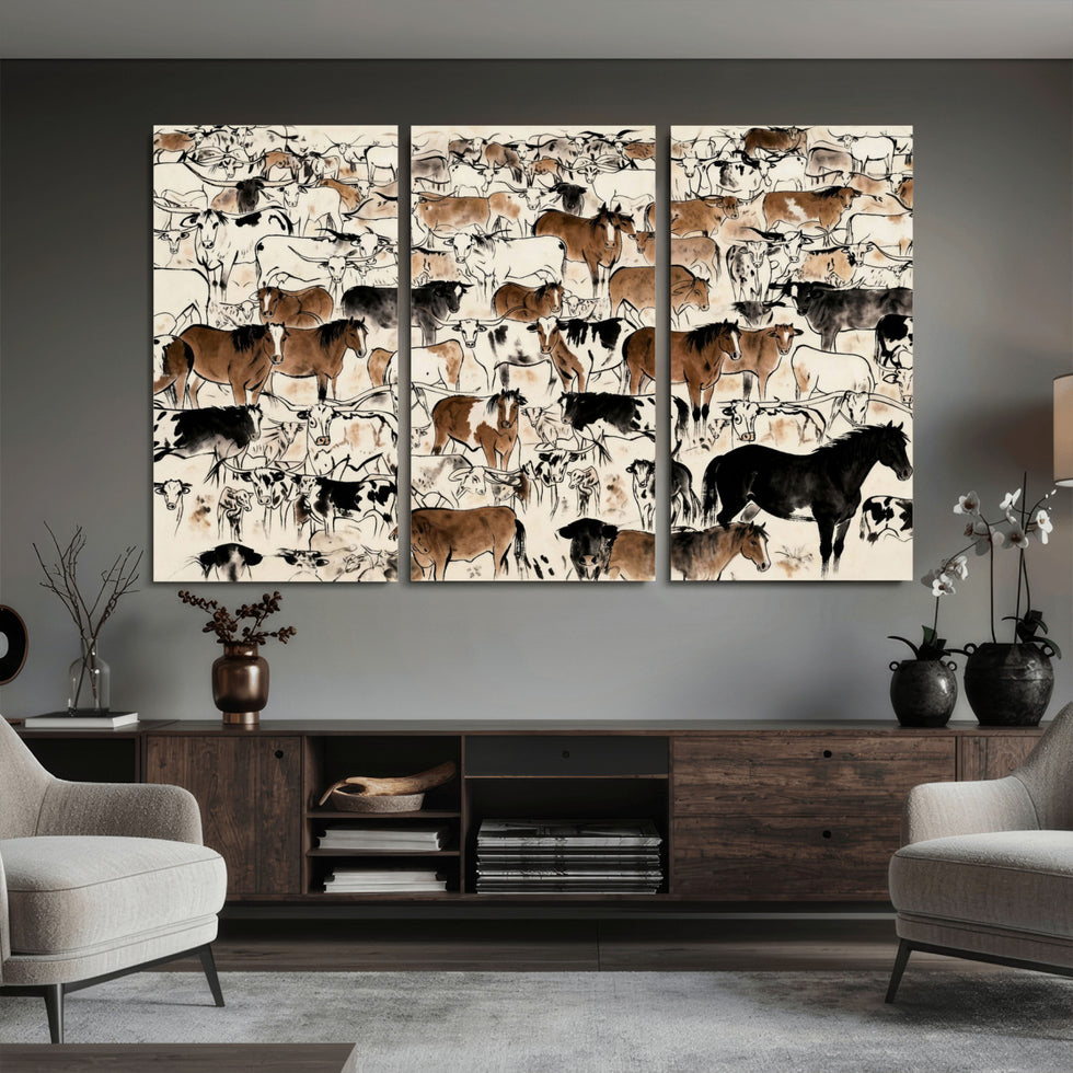 Longhorn Cow Wall Art - Abstract Farmhouse Canvas Print – MyGreatCanvas ...