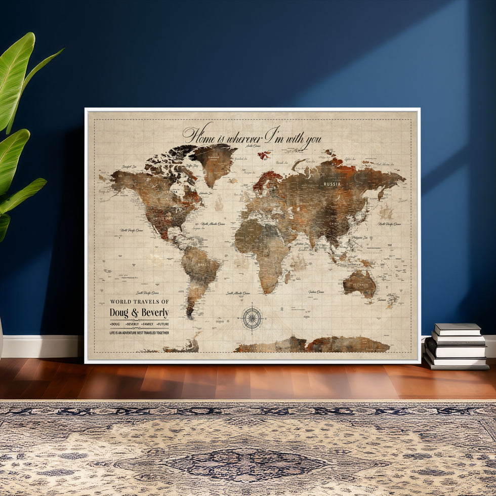 Large Custom World Map Canvas – Custom Framed Push Pin Travel Map Wall ...