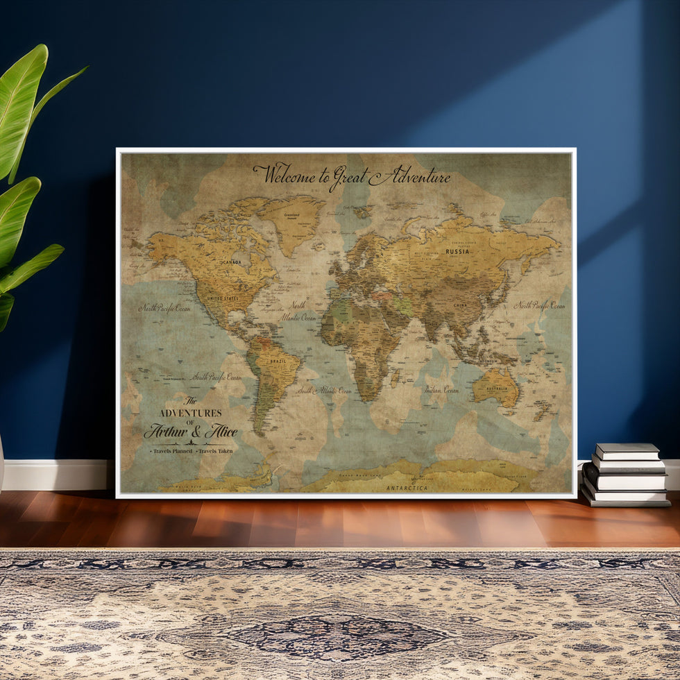 Push Pin Vintage World Map Wall Art Print for Home Decor ...