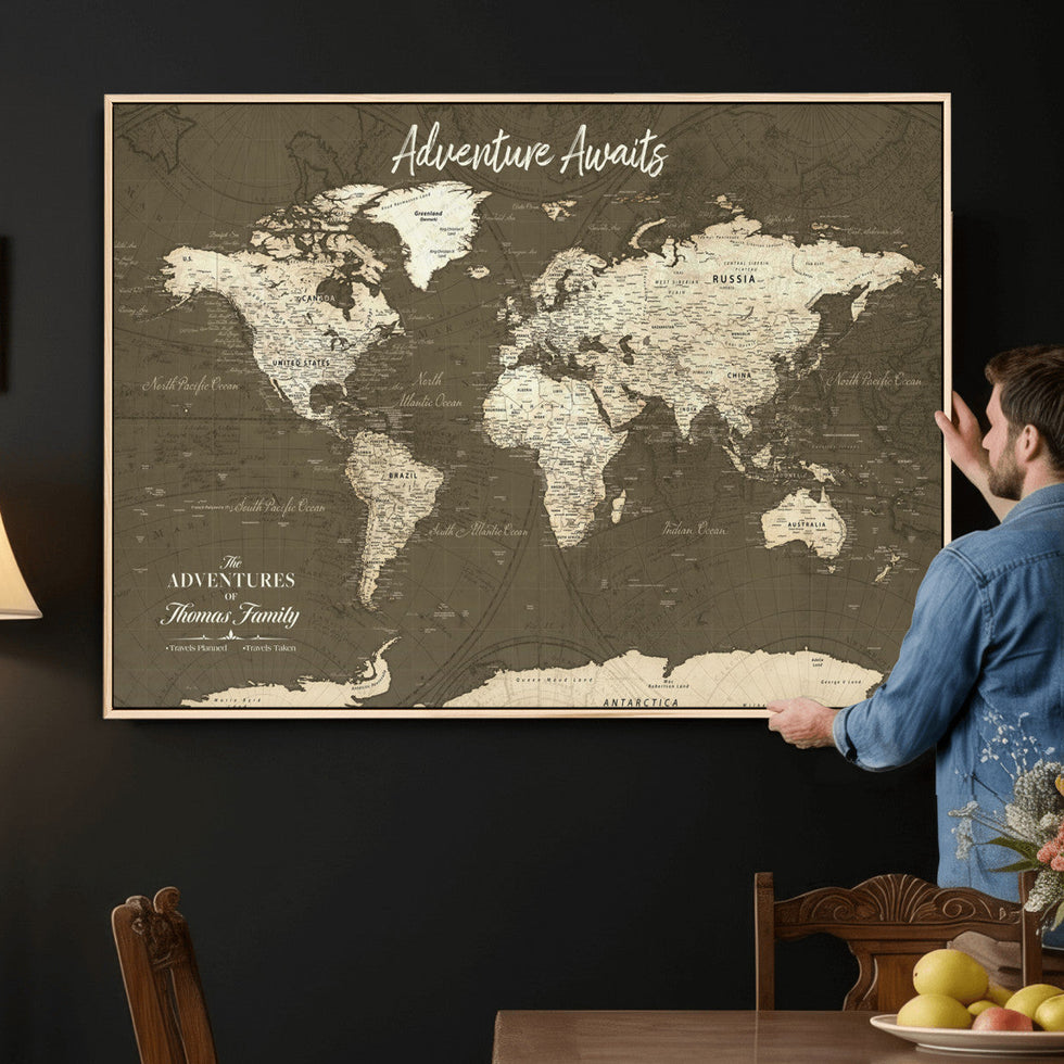 Personalized Push Pin World Map Canvas Print – Custom Travel Tracker W ...