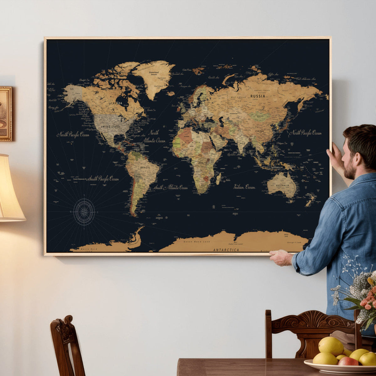 Framed Large World Map Wall Art Canvas Print – Stunning Multicolor ...