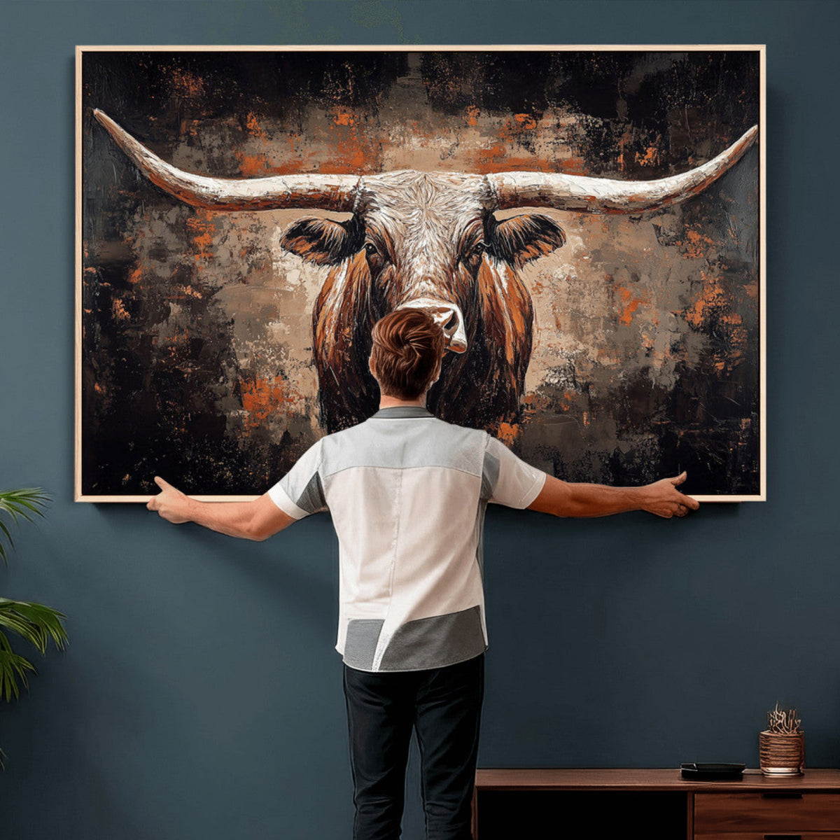 Abstract Longhorn Wall Art - Vintage Texas Steer Canvas Print ...