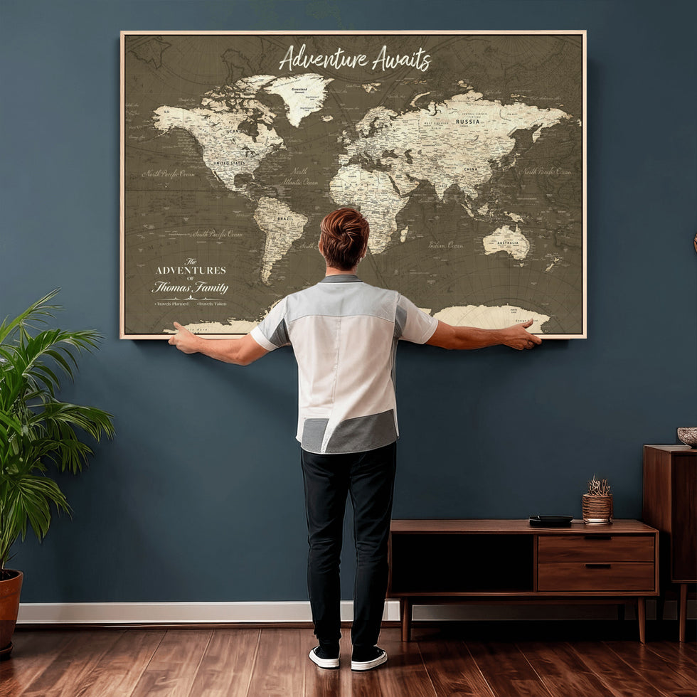 Personalized Push Pin World Map Canvas Print – Custom Travel Tracker W ...