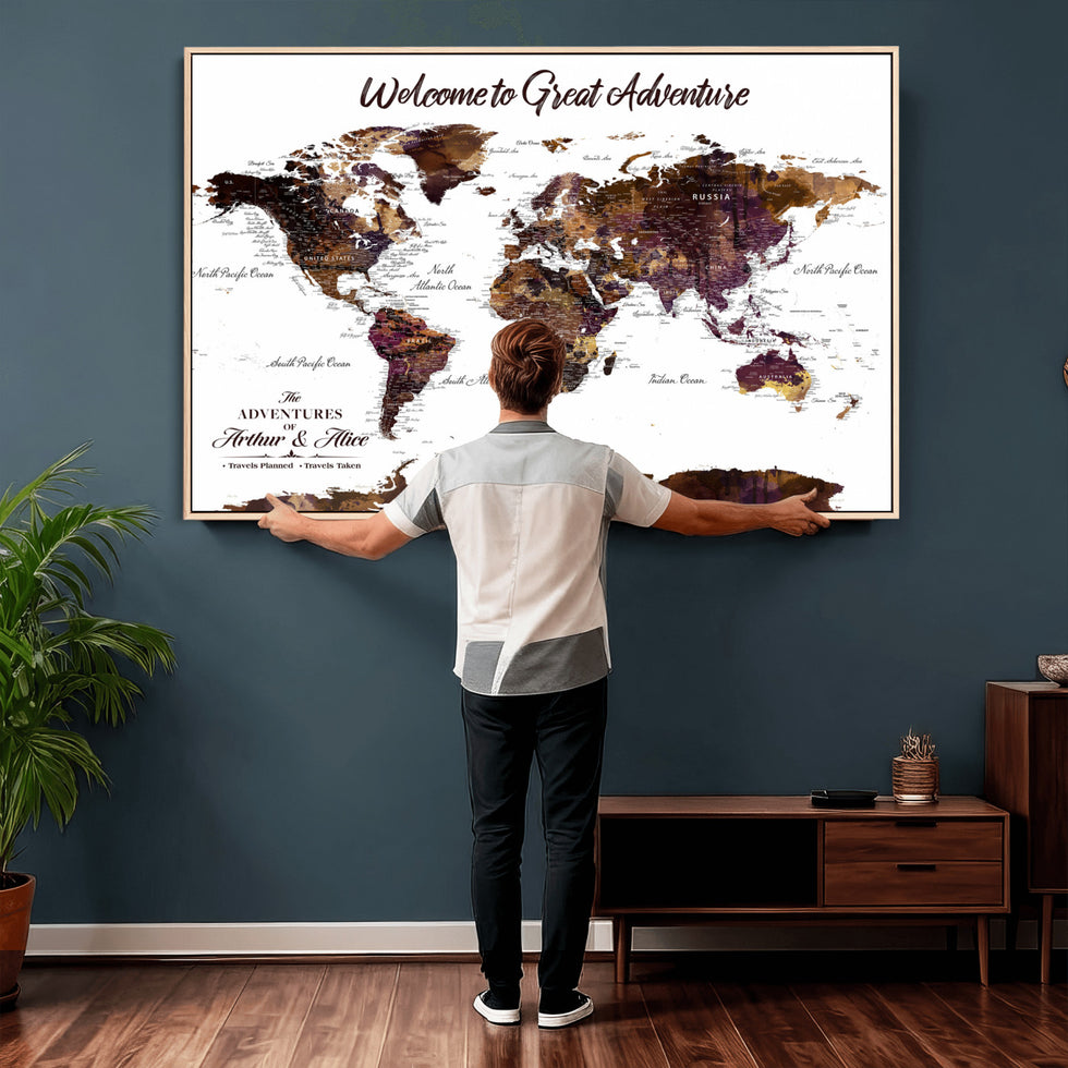 Custom Push Pin World Map Wall Art Canvas Print – Personalized Travel ...