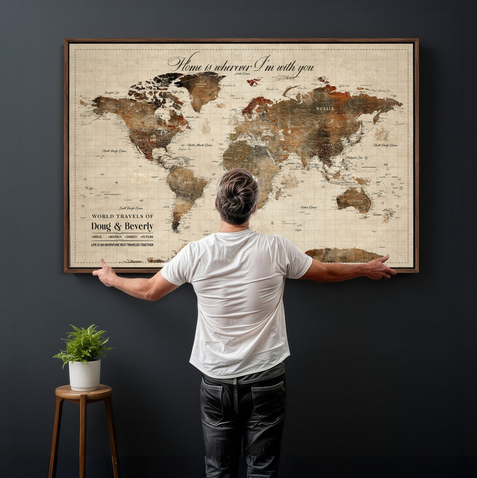 Large Custom World Map Canvas – Custom Framed Push Pin Travel Map Wall ...