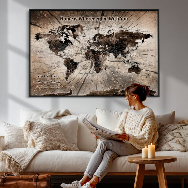 Personalized World Map Wall Art Canvas Print – Customizable Push Pin ...