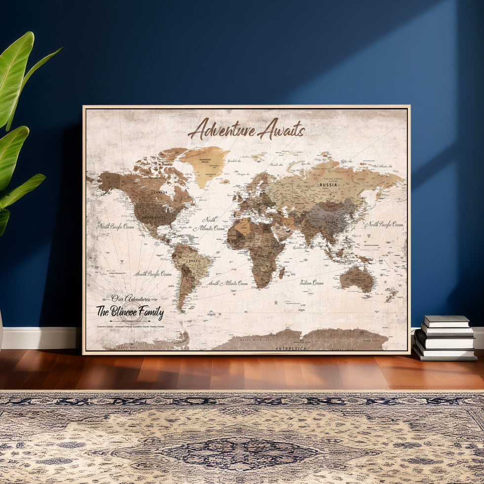 Custom Push Pin World Map Wall Art Canvas Print – Personalized Travel ...