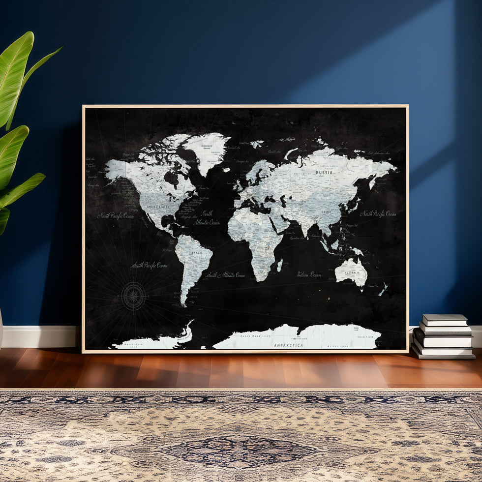 World Map Canvas Print – Framed Push Pin Wall Art, Color Splash Travel ...