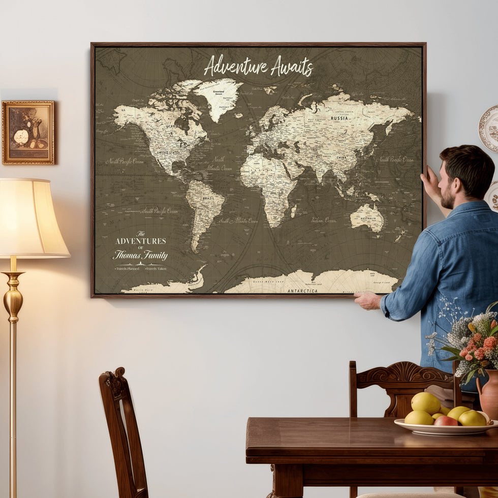 Personalized Push Pin World Map Canvas Print – Custom Travel Tracker W ...