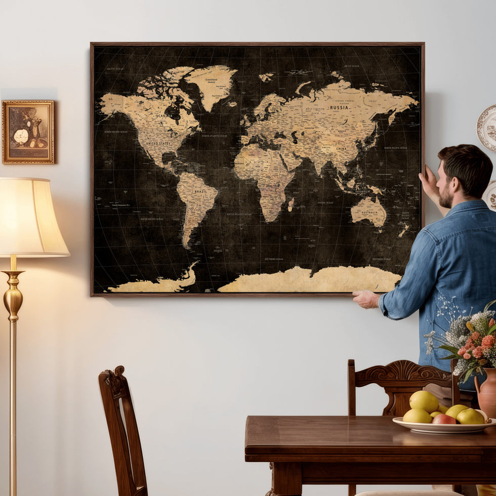 World Map Canvas Print – Detailed Map of the World Wall Art for Couple ...