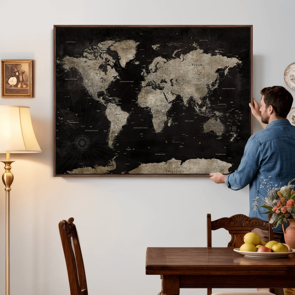 Framed World Map Art Canvas Print for Your Home Decoration ...