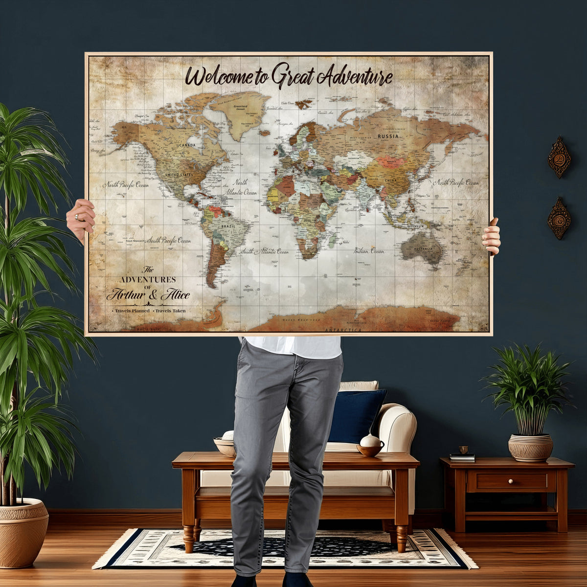 Personalized World Map - Custom Travel Map Canvas Art – MyGreatCanvas ...