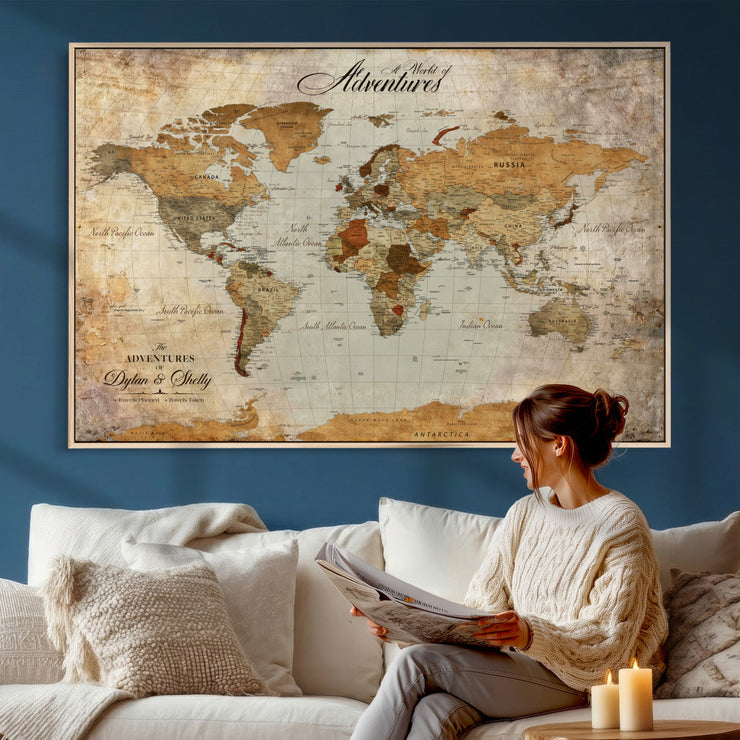 Push Pin World Map Art - Personalized Map for Your Travels ...