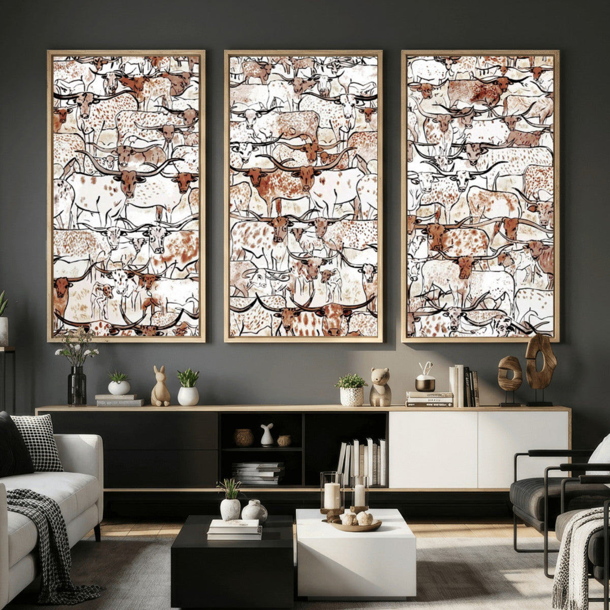 Abstract Longhorn Herd Canvas Print for Farmhouse Decor – MyGreatCanvas ...