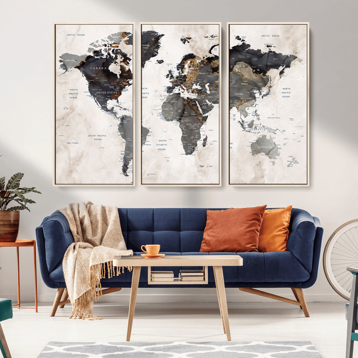 Abstract Map Printing - Modern World Map Canvas Wall Art for ...