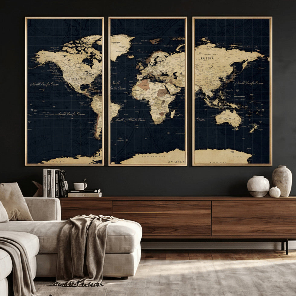 Black and Gold Map Wall Art Canvas Print for Modern Spaces ...