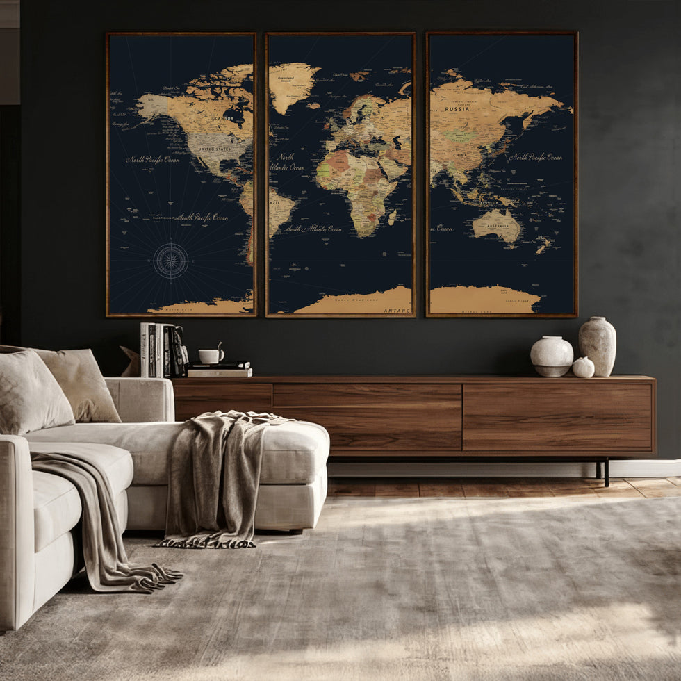 Framed Large World Map Wall Art Canvas Print – Stunning Multicolor ...