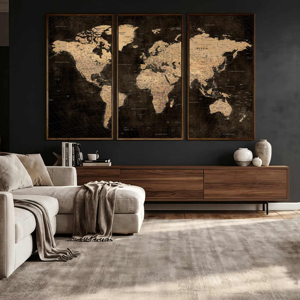 Brown World Map Canvas Print for Modern Wall Decoration – MyGreatCanvas ...
