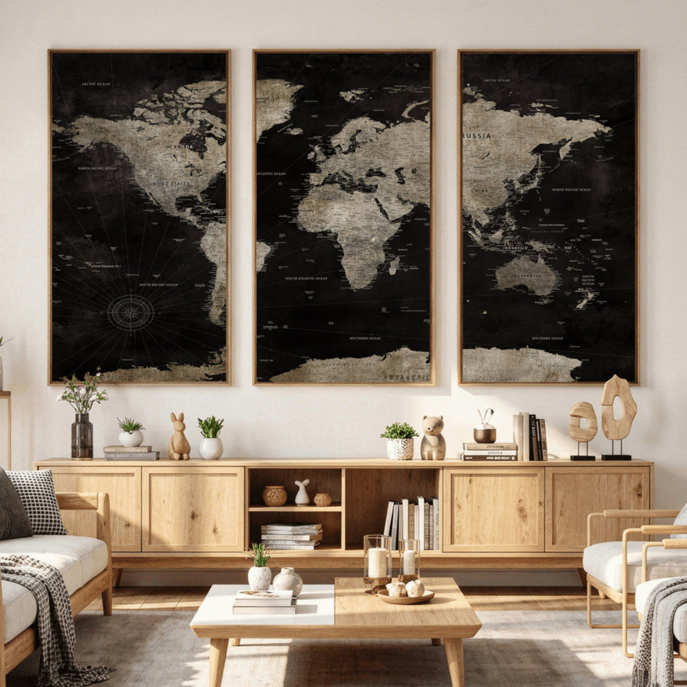 Framed World Map Art Canvas Print for Your Home Decoration ...