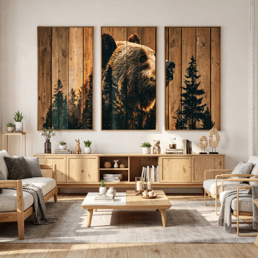 Rustic Bear Wall Art Canvas Print – Woodland Wildlife Artwork Print fo ...