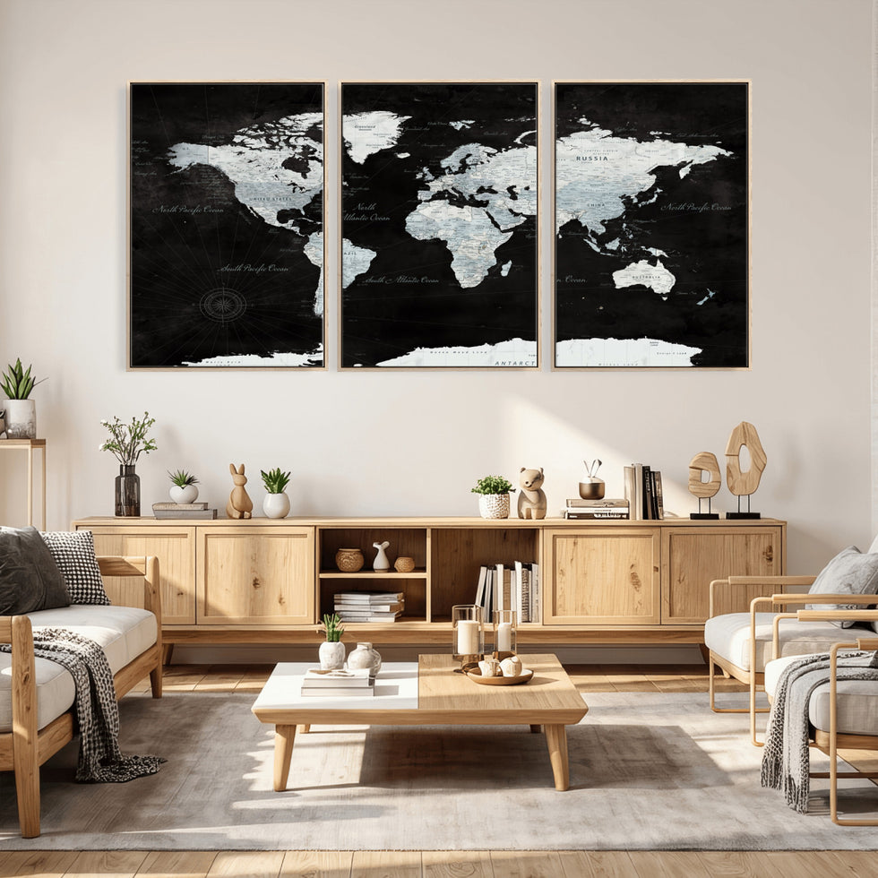 World Map Canvas Print – Framed Push Pin Wall Art, Color Splash Travel ...
