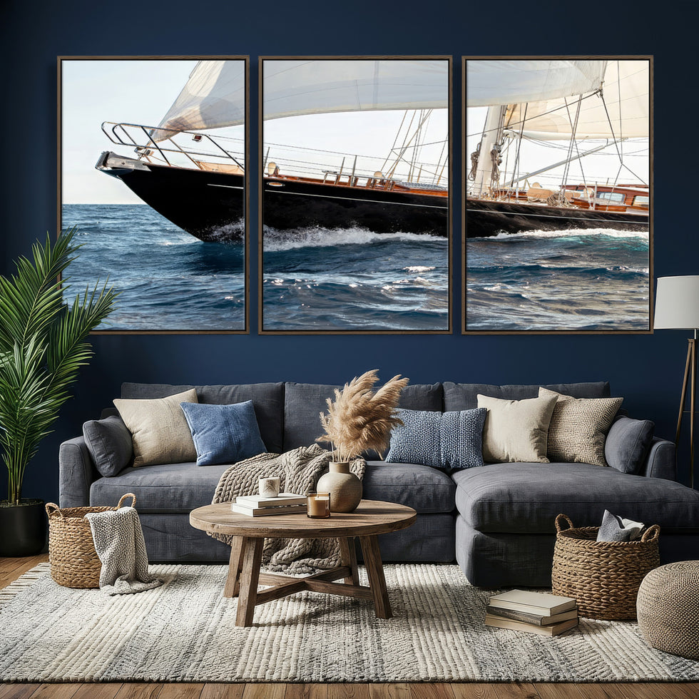 Boat Yacht Wall Art – Ocean Waves & Sailing Adventure Canvas Print, Na ...