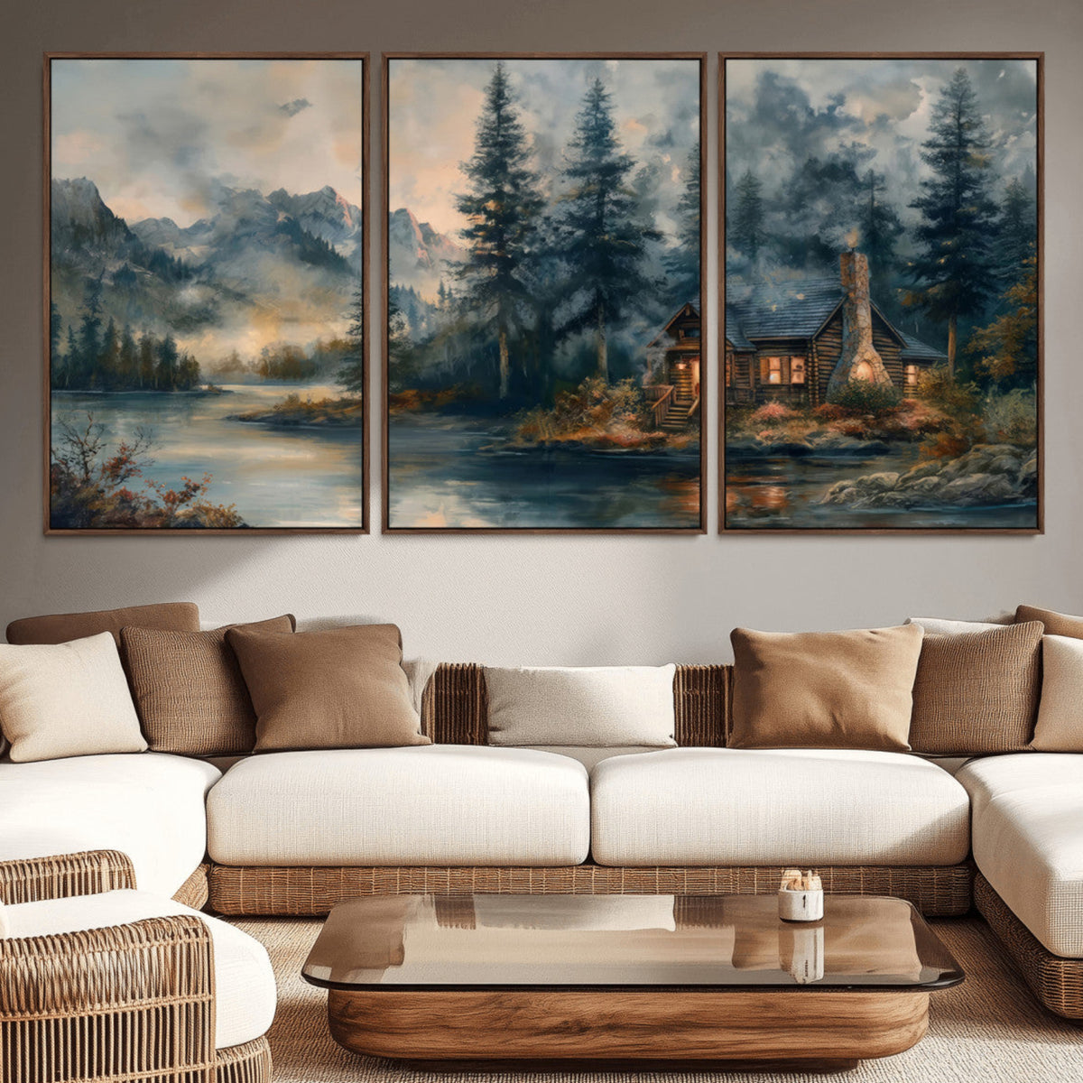 Rustic Cabin Woods Wall Art Print | Lake in a Forest Canvas Print ...