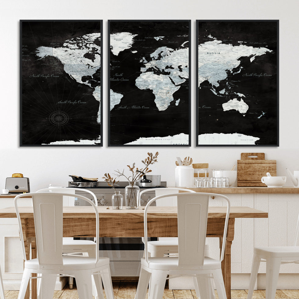 World Map Canvas Print – Framed Push Pin Wall Art, Color Splash Travel ...
