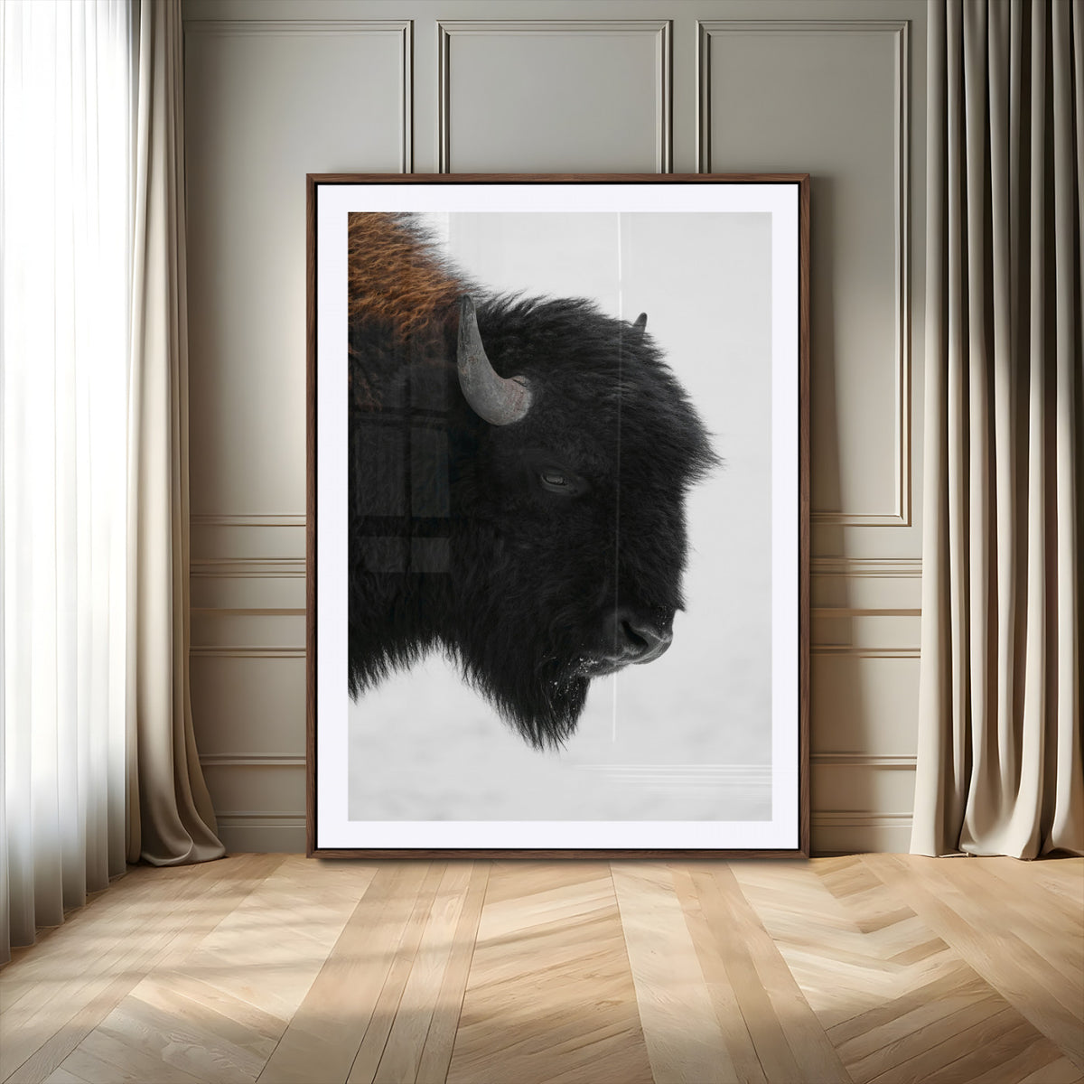 Western Rustic Wall Art Canvas Print – Framed Buffalo Black and White ...