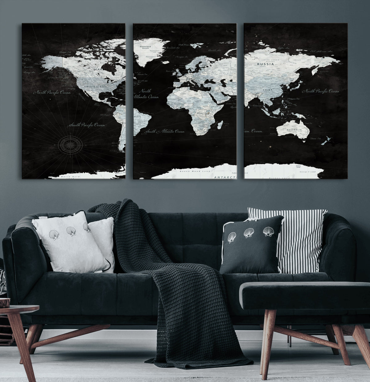 World Map Canvas Print – Framed Push Pin Wall Art, Color Splash Travel ...