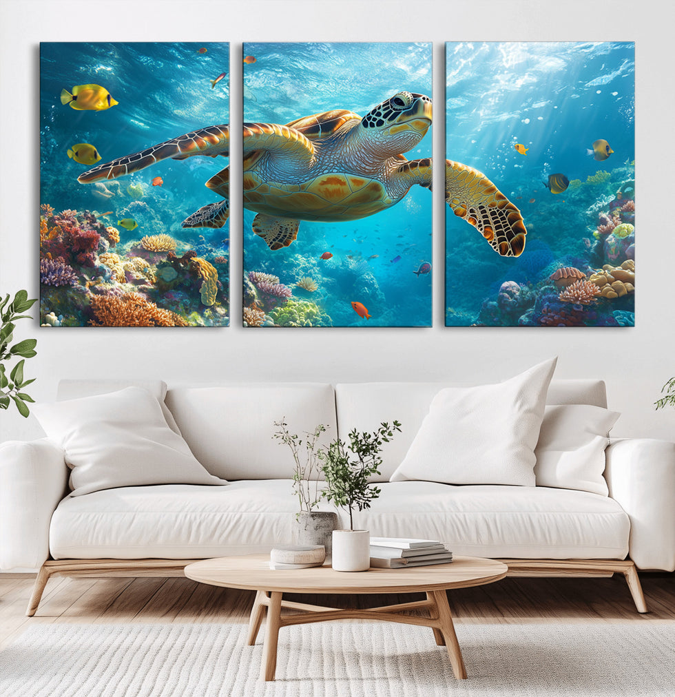 Sea Turtle Underwater Canvas Wall Art Print - Vibrant Ocean Wildlife ...