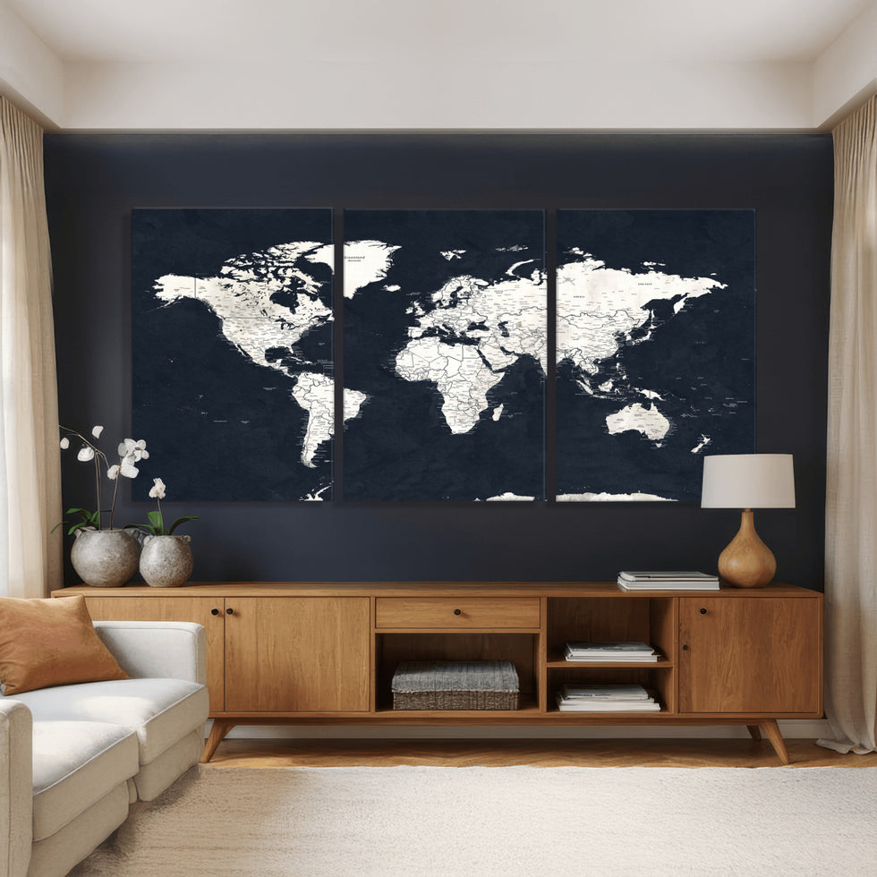 Black World Map Wall Art Canvas Print for Your Home Decoration ...