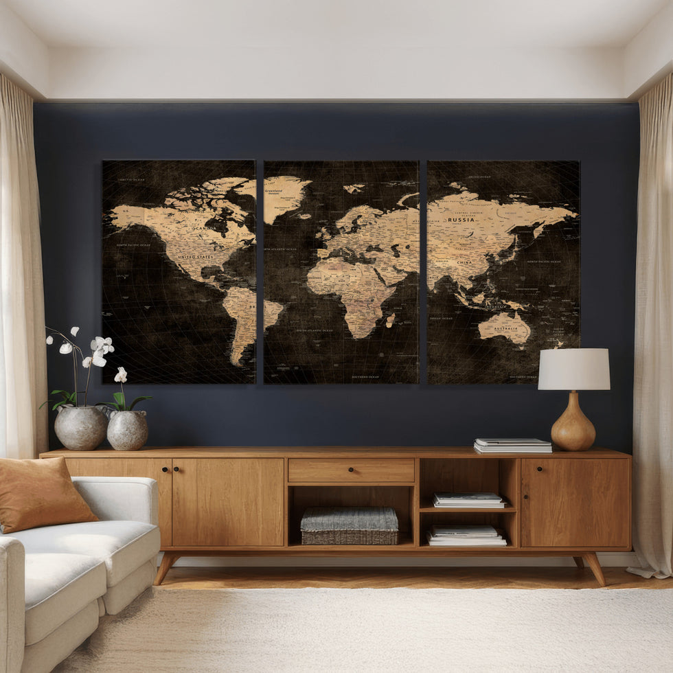 Brown World Map Canvas Print for Modern Wall Decoration – MyGreatCanvas ...
