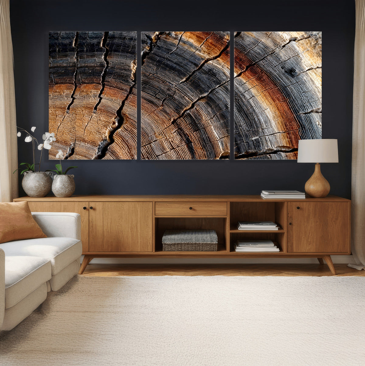 Abstract Tree Ring Wall Art Print – Natural Rustic Wood Canvas, Framed ...