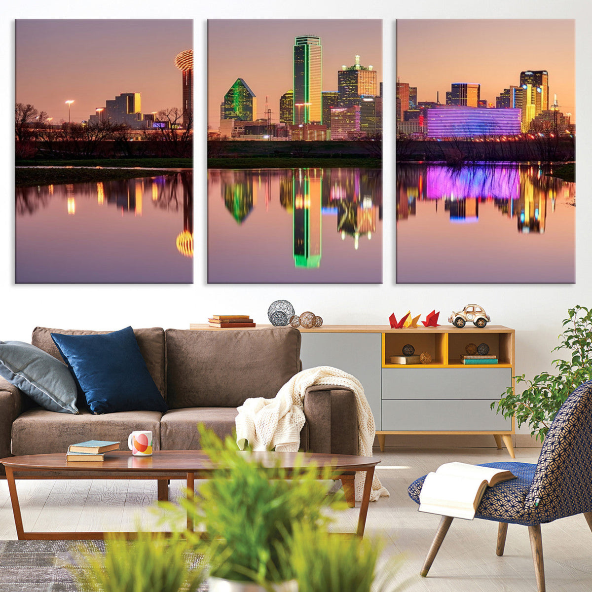 Colorful Dallas City Lights Night Skyline Wall Art Print Dallas Citysc ...