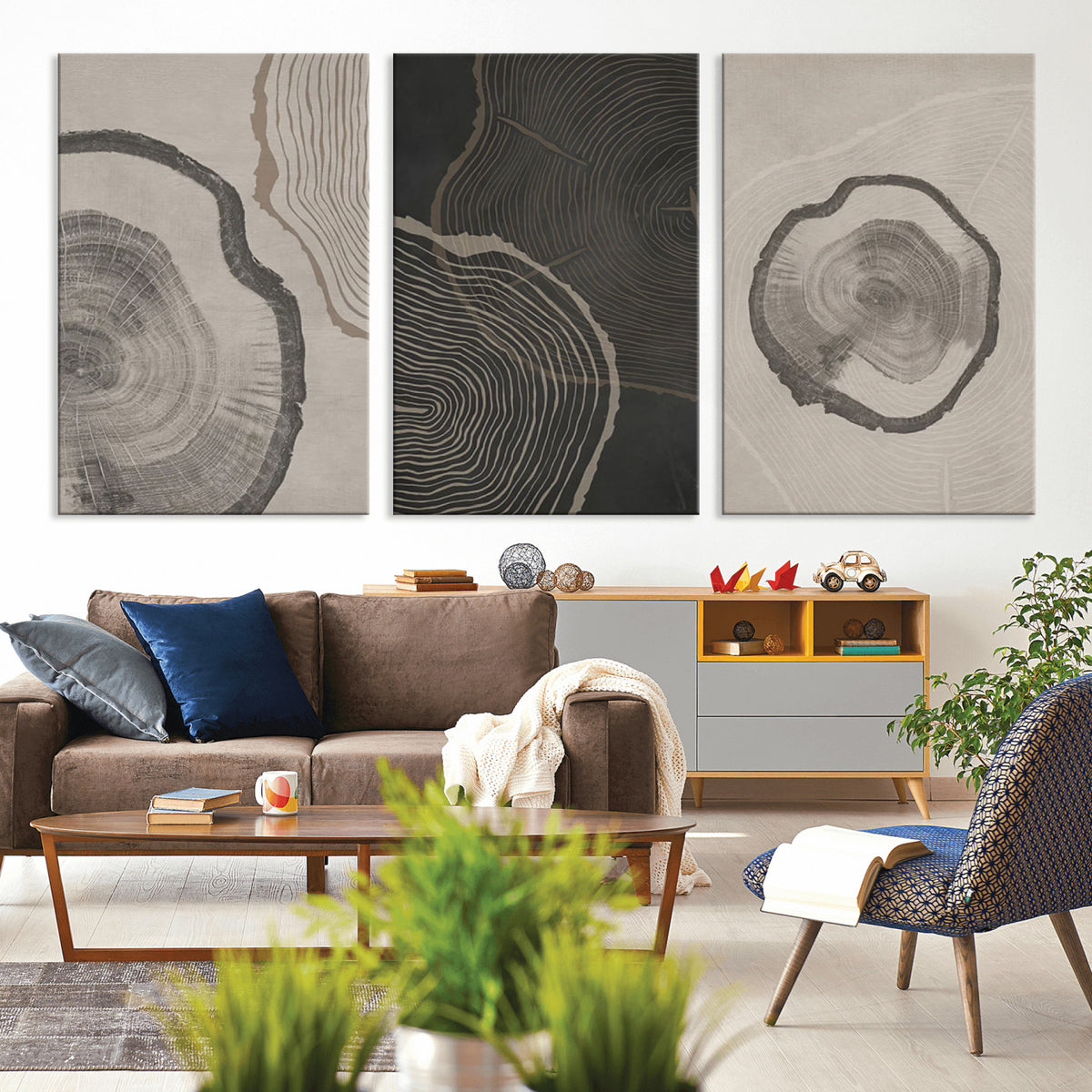 Modern Abstract Tree Ring Canvas Art Set | 3 Panel Large Tree Ring ...
