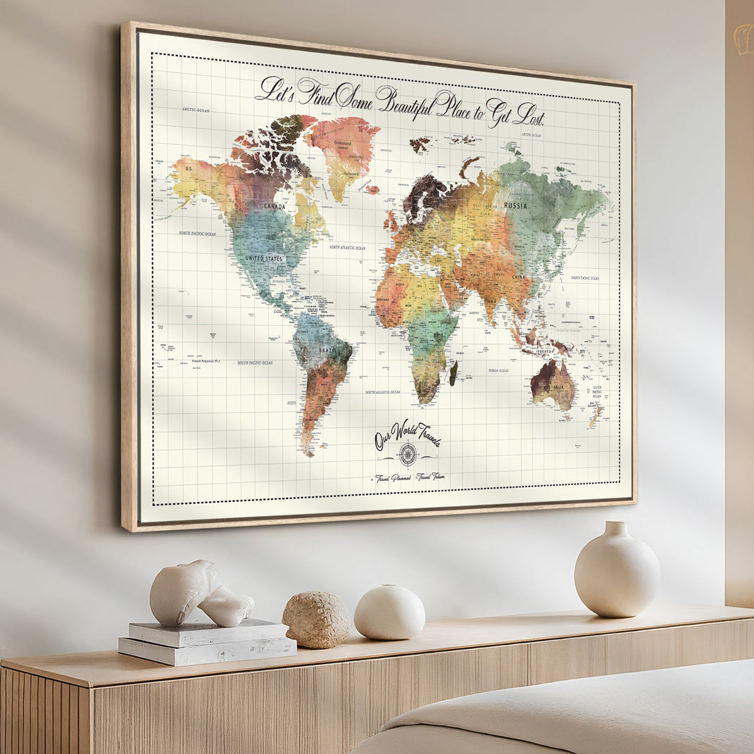 Personalized World Map Print - Customizable Push Pin Framed World Map ...